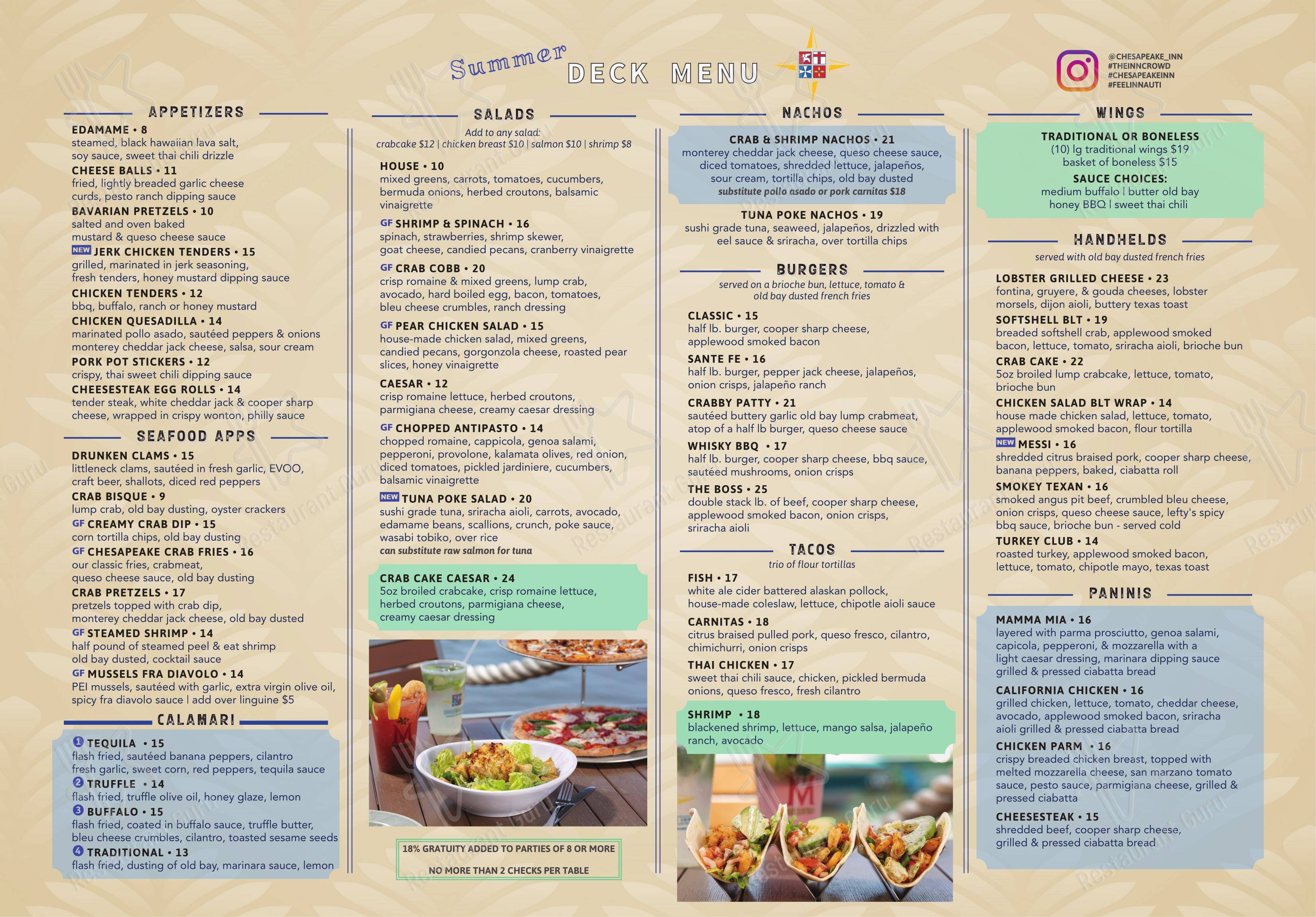 Menu at Chesapeake Inn Restaurant & Marina, Chesapeake City