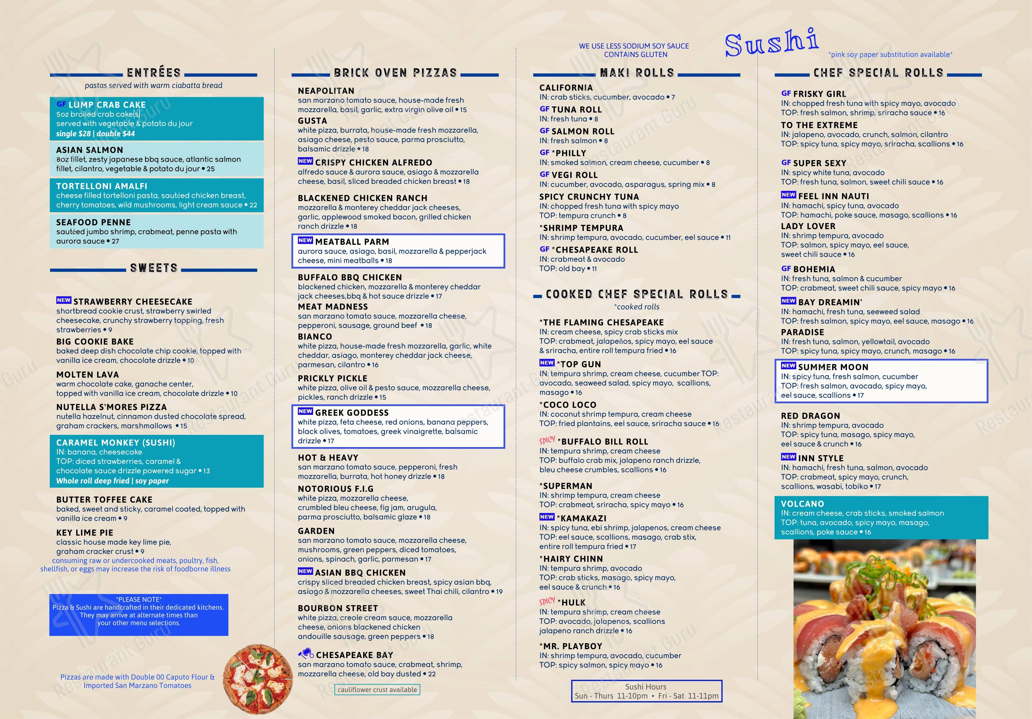 Menu at Chesapeake Inn Restaurant & Marina, Chesapeake City