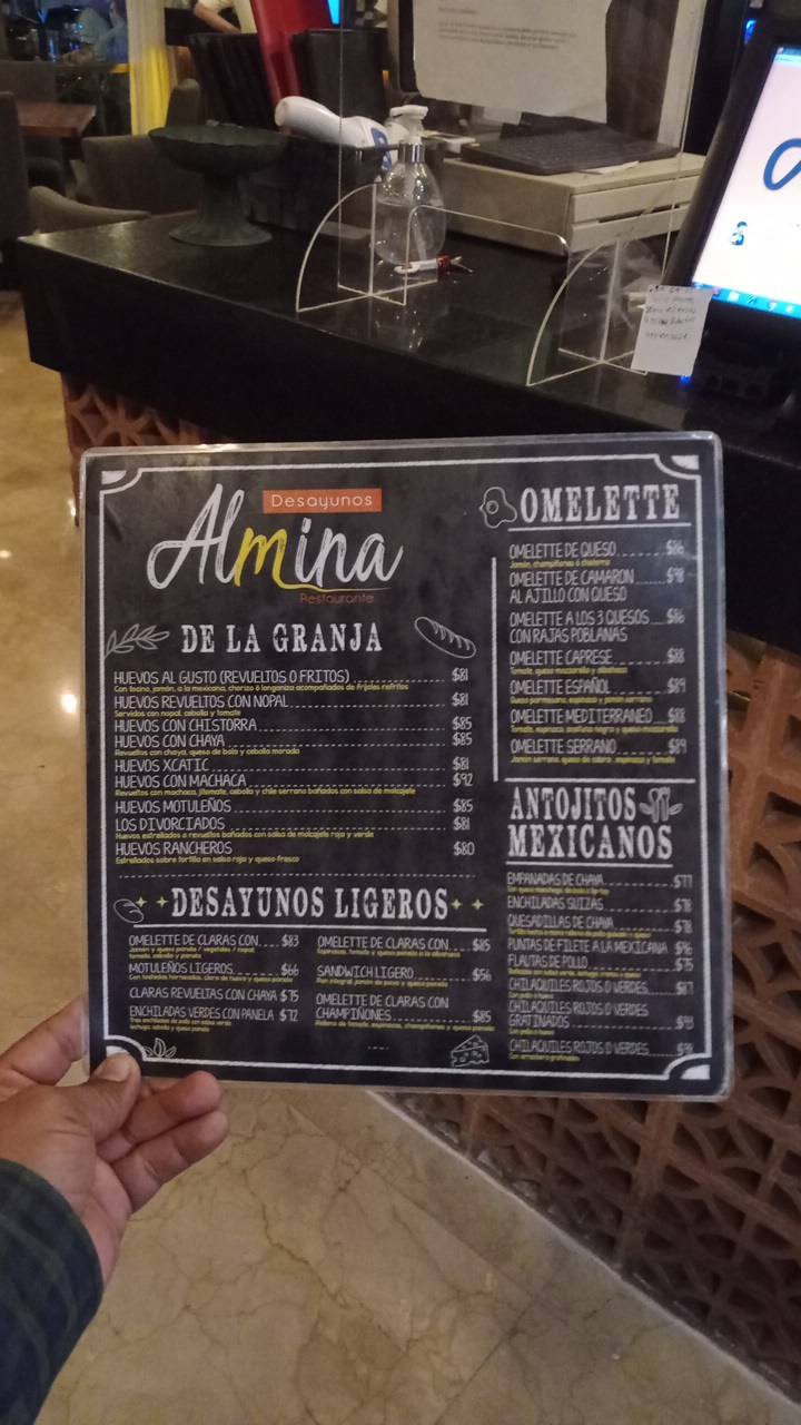 Menu at Almina restaurant, Chetumal