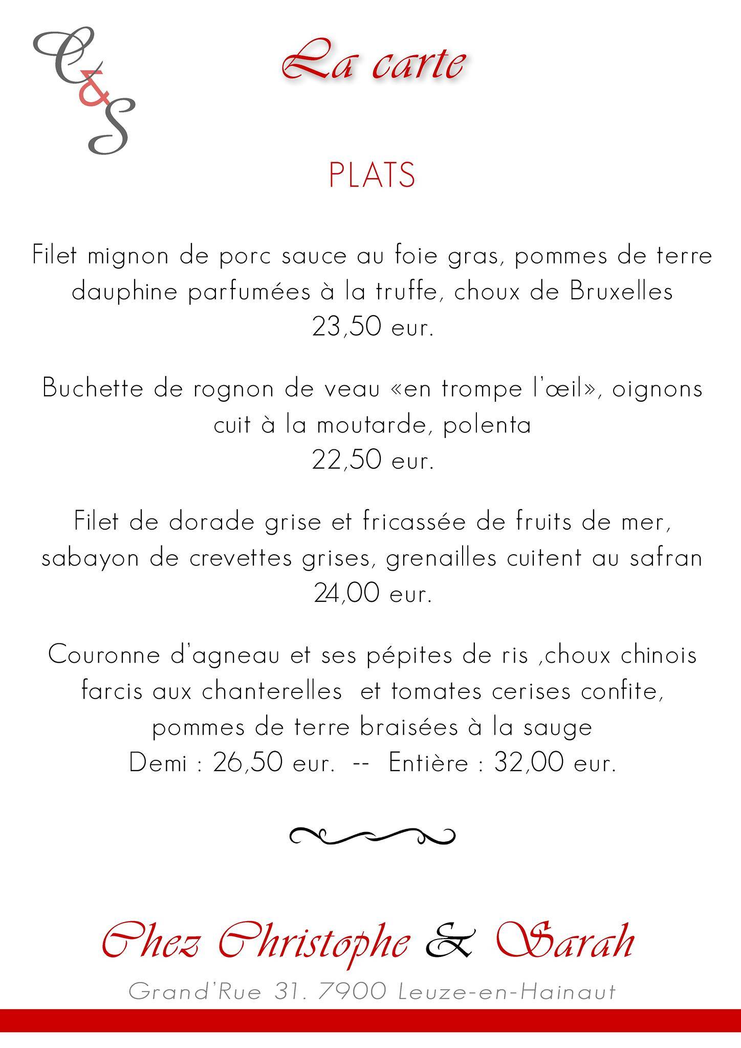 Menu au Chez Christophe & Sarah, Leuze-en-Hainaut