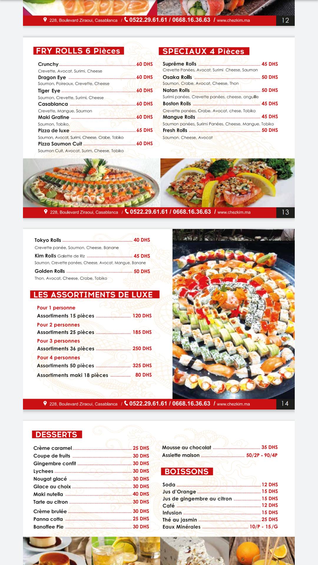 Menu au Restaurant asiatique Casablanca Chez Kim, Casablanca, 236 Bd ...