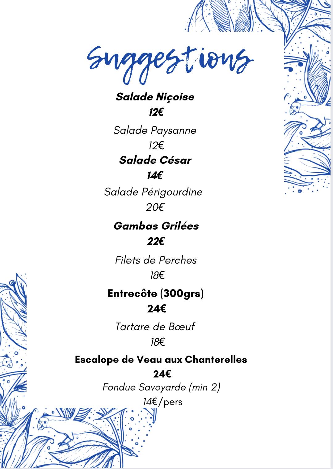 Menu au Chez Zaz’ restaurant, Cluses