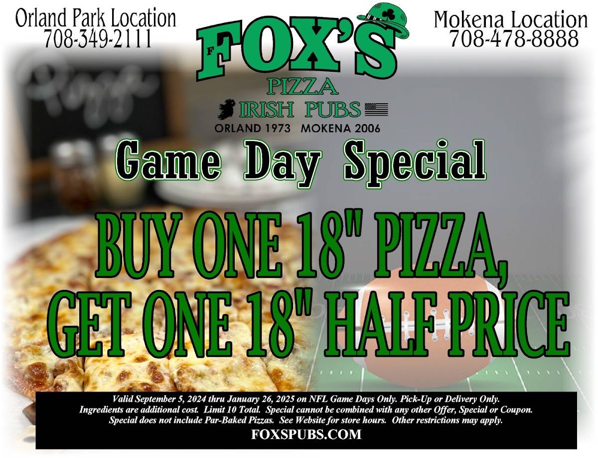 Menu at Fox's on Wolf pizzeria, Mokena, W 187th St