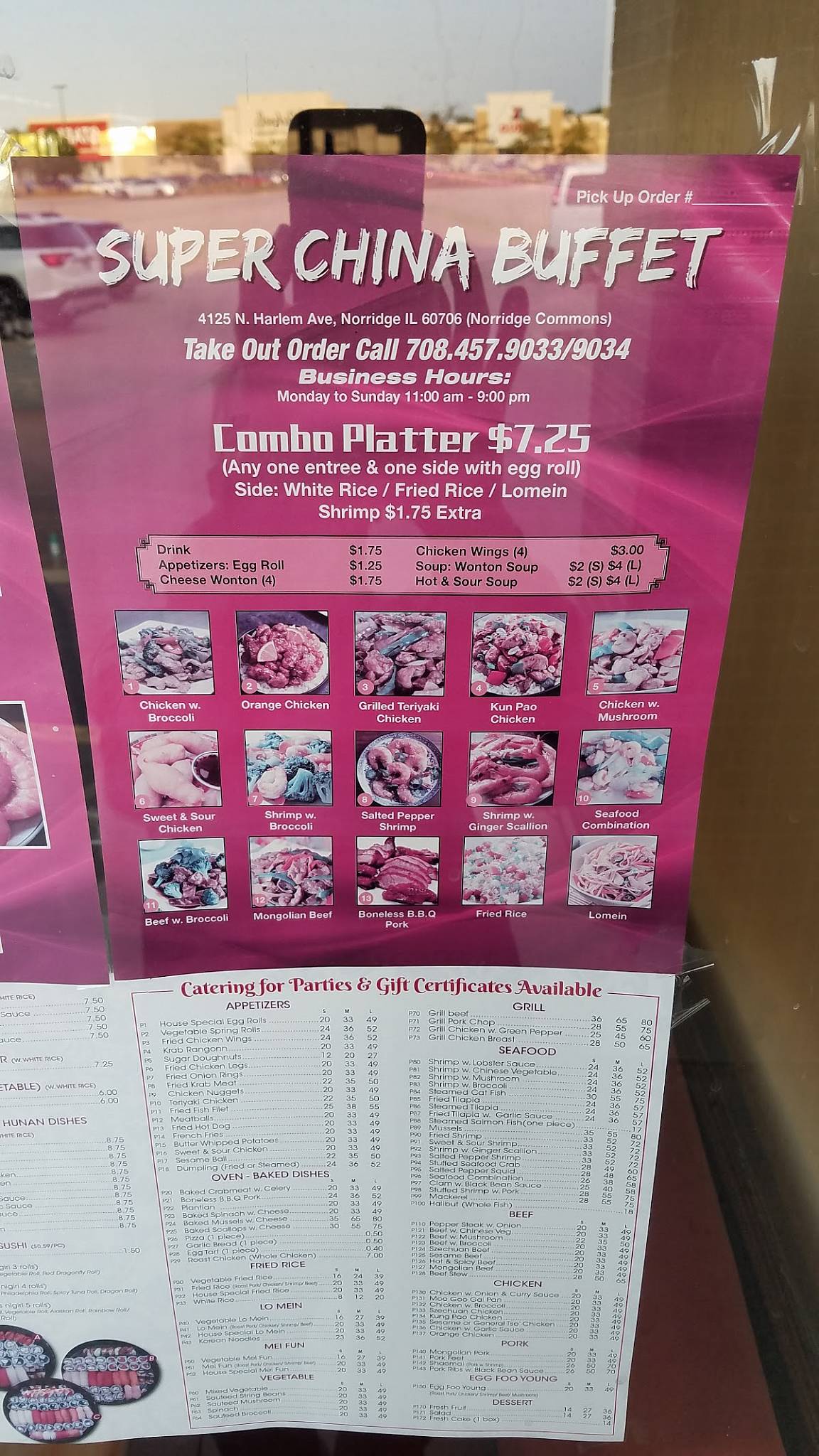 Menu at Super China Buffet restaurant, Norridge, Harlem Ave