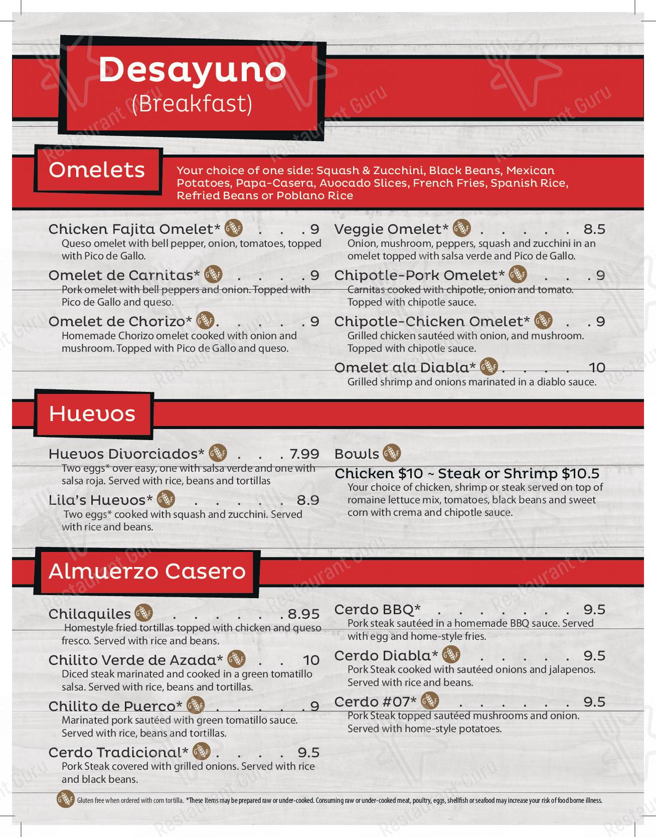 Carta de Chicano's Cocina Bar & Grill, Richmond