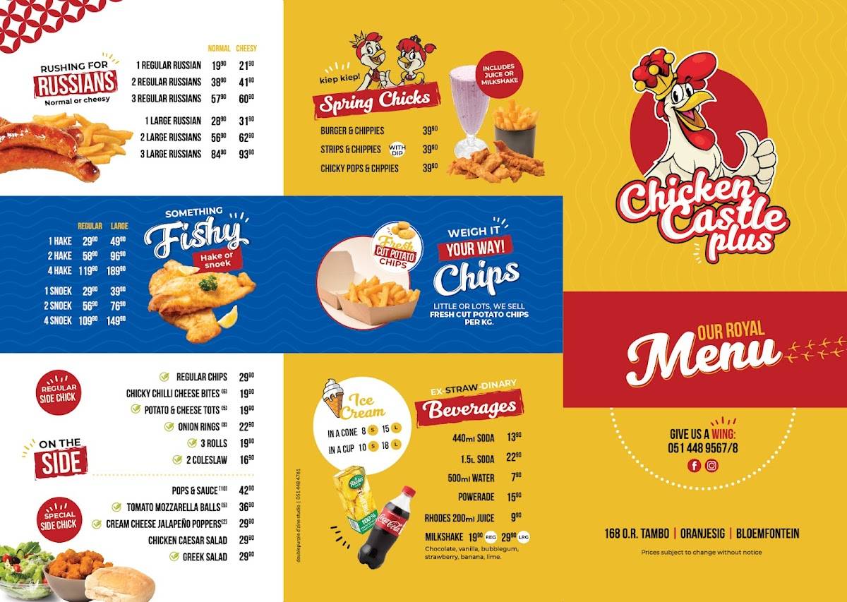 Menu at Chicken Castle Plus restaurant, Bloemfontein, 168 Oliver Tambo Rd