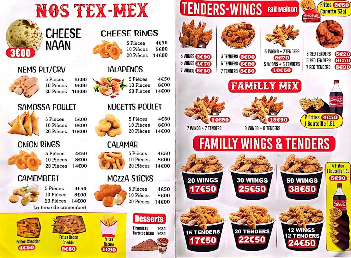 Menu au Chicken Korner restaurant, Longjumeau