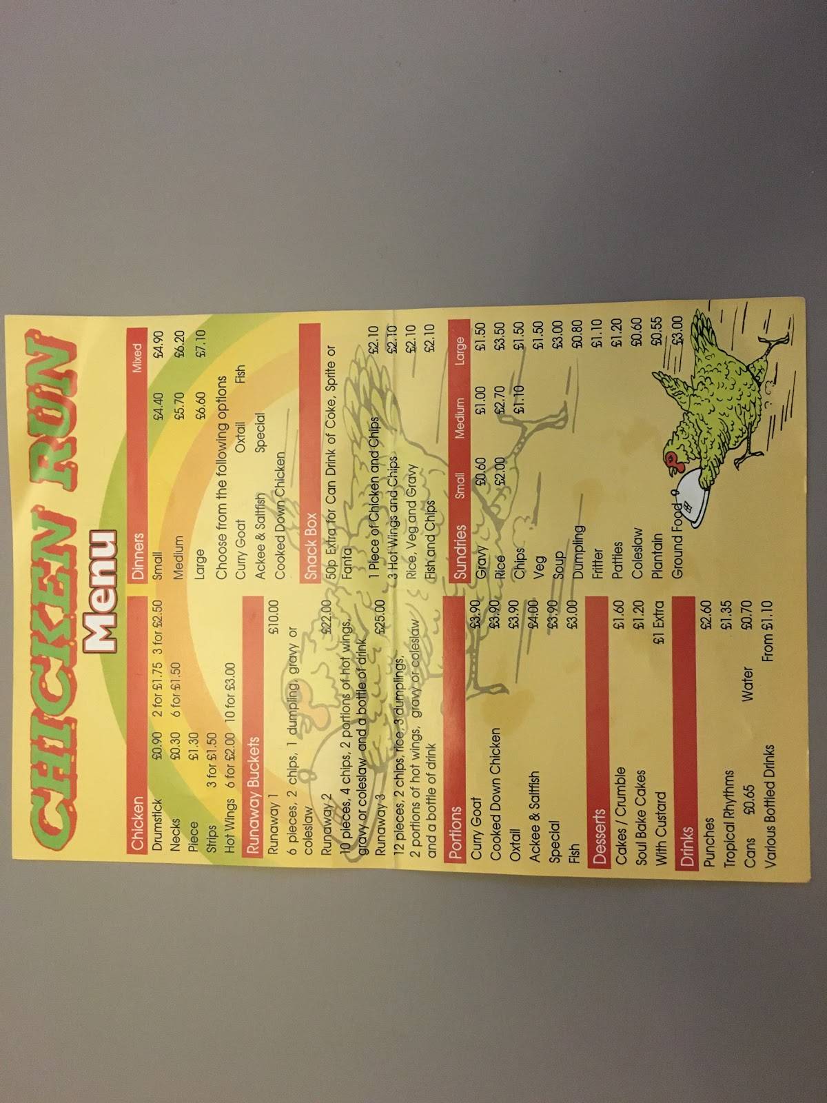 Menu at Chicken Run Manchester fast food, Manchester, 6 Yarburgh St