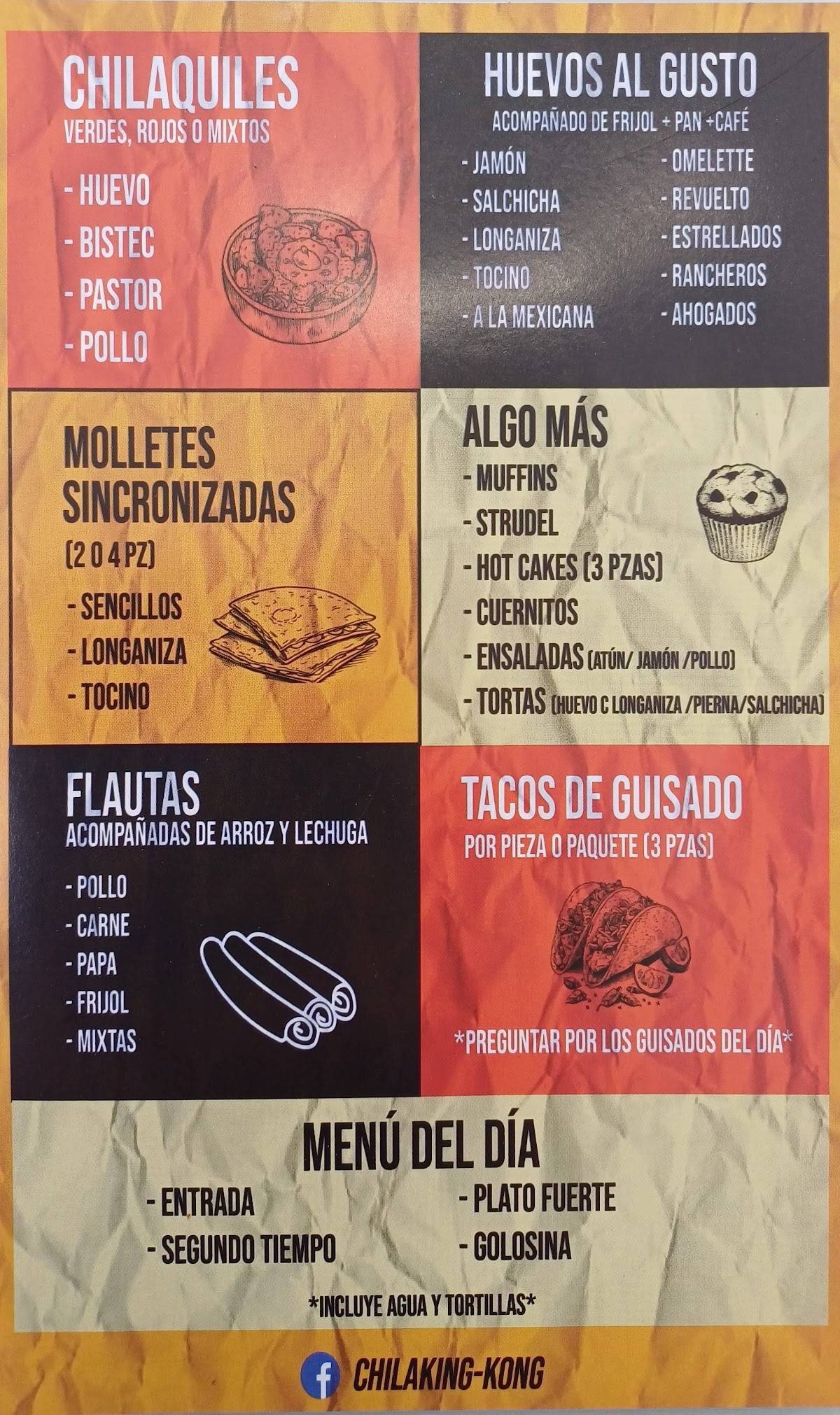Menu at Chilaking-kong restaurant, Naucalpan