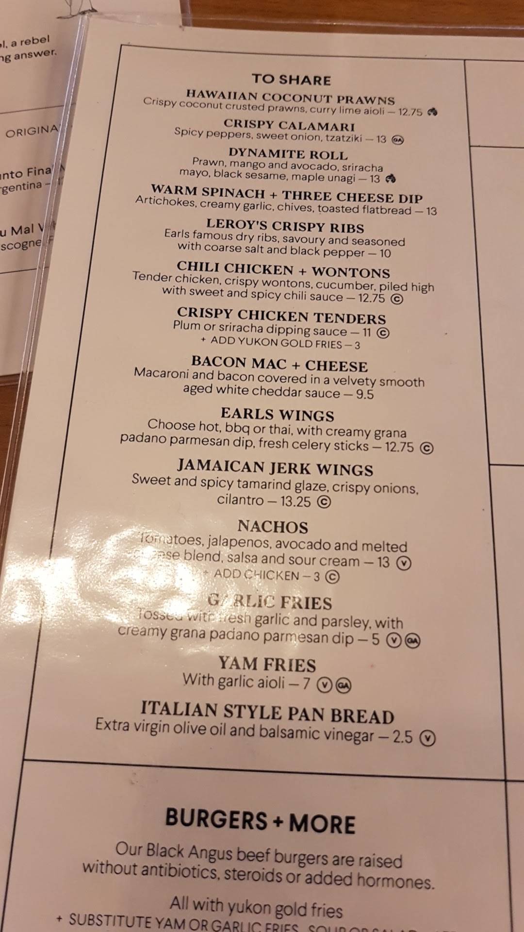 Menu at Earls Kitchen + Bar, Chilliwack, Luckakuck Way