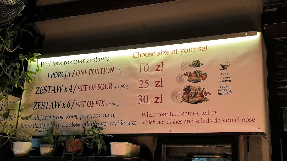 Menu at Chimera cafeteria, Kraków