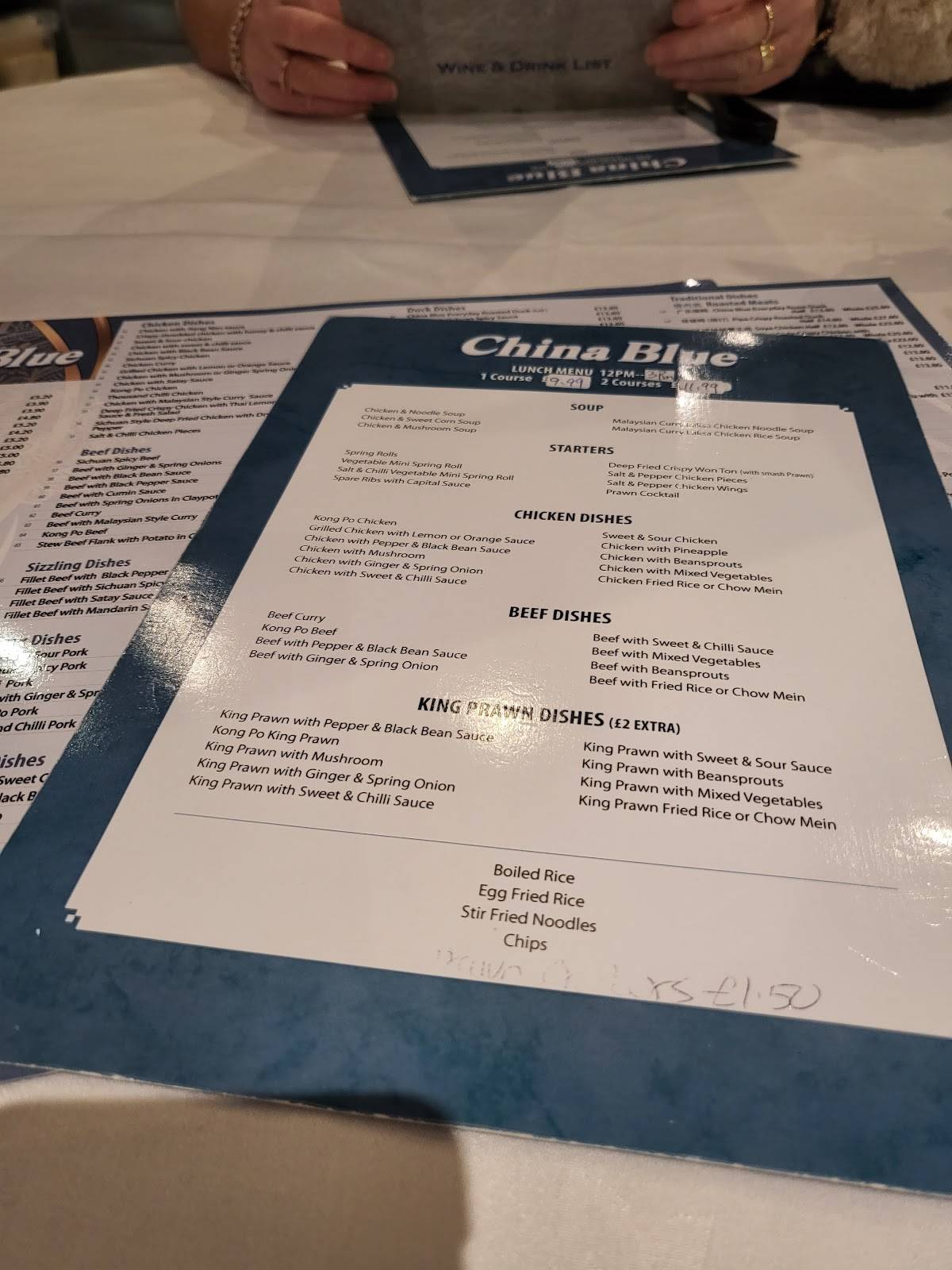 Menu at China Blue restaurant, Glasgow, 96 Renfield St