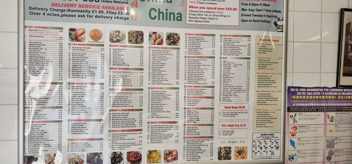 Menu at China China fast food, Filey