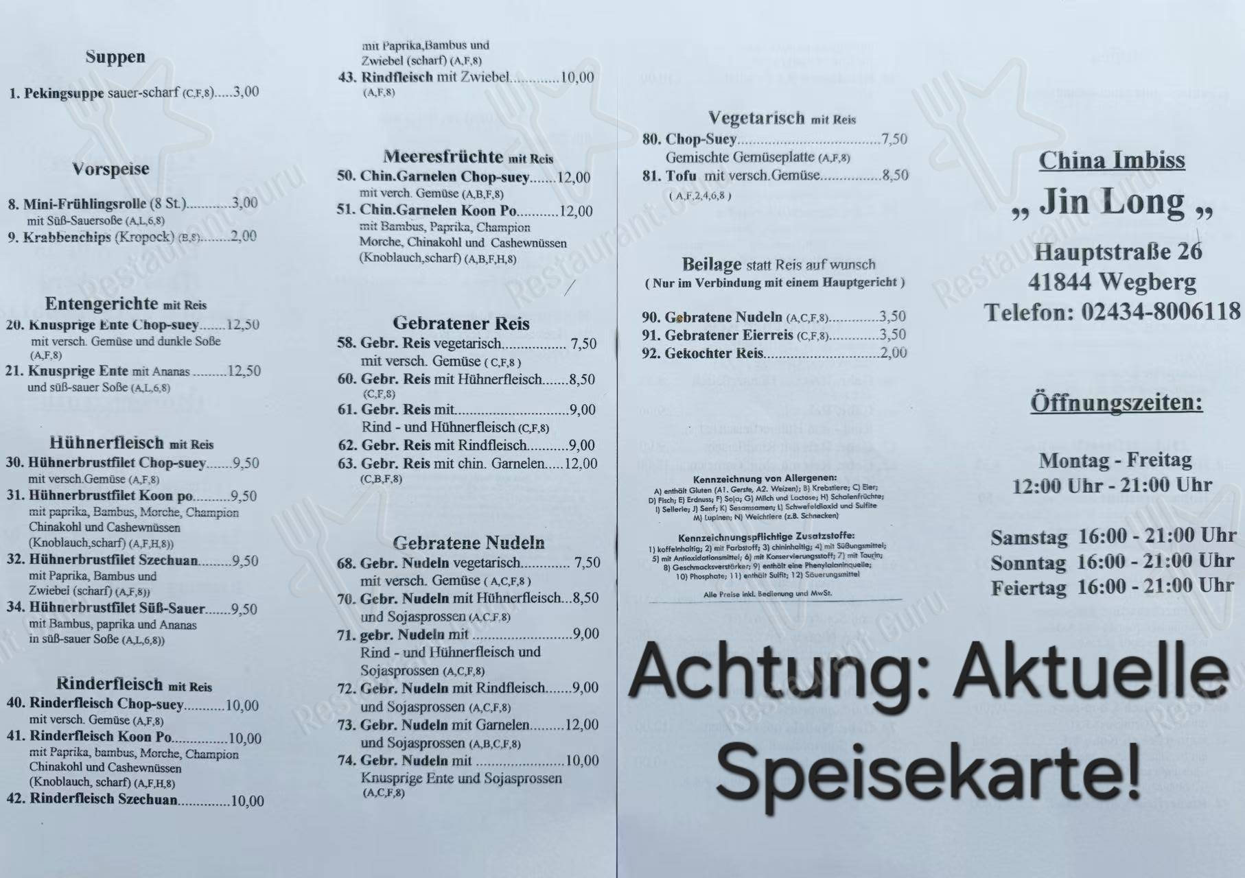 Menu at China Imbiss Wegberg (Jin Long) pub & bar, Wegberg