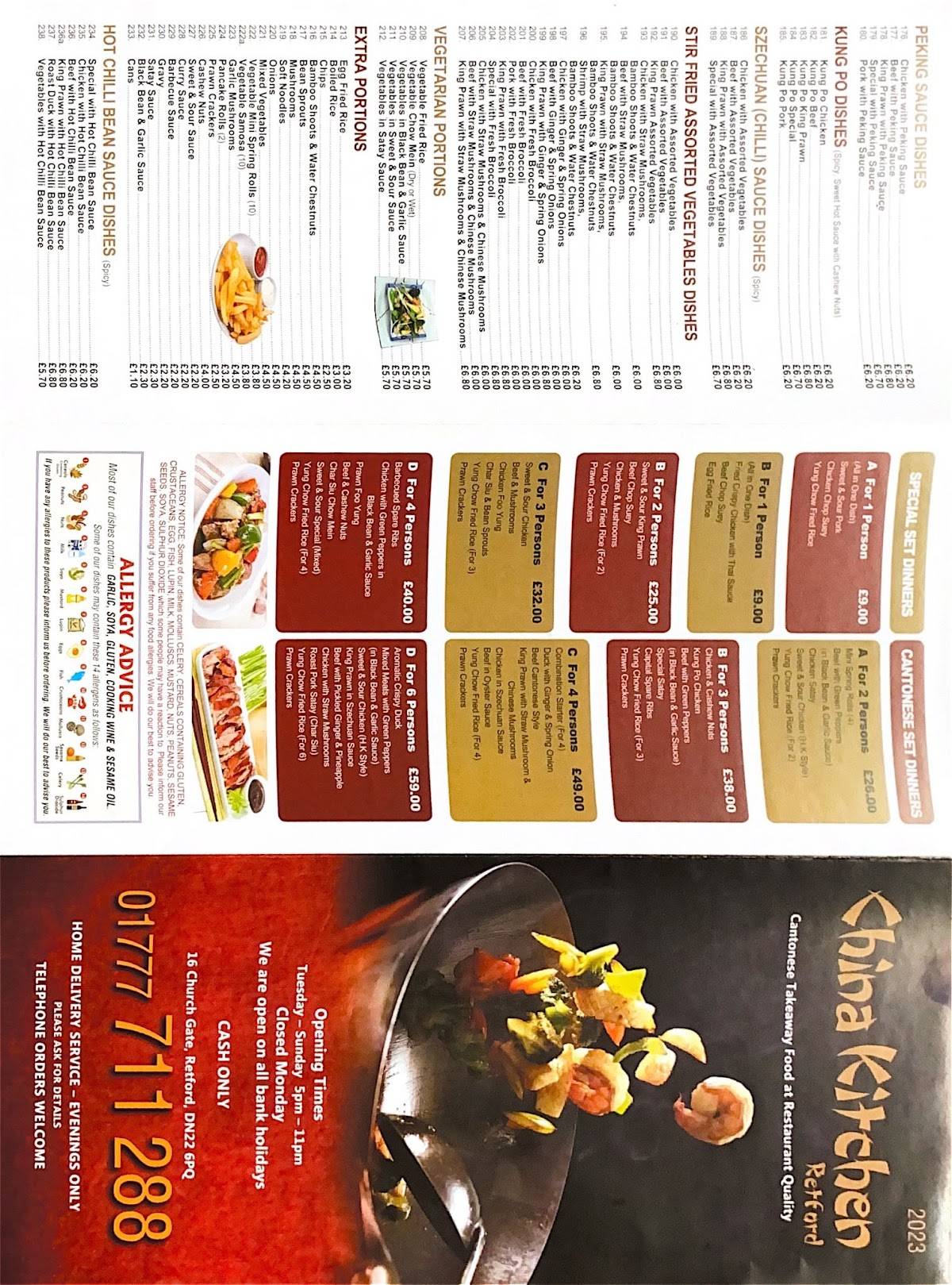 Menu at China Kitchen fast food, Retford