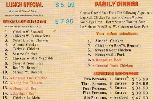 Menu at China Sun Buffet restaurant, Port Orchard