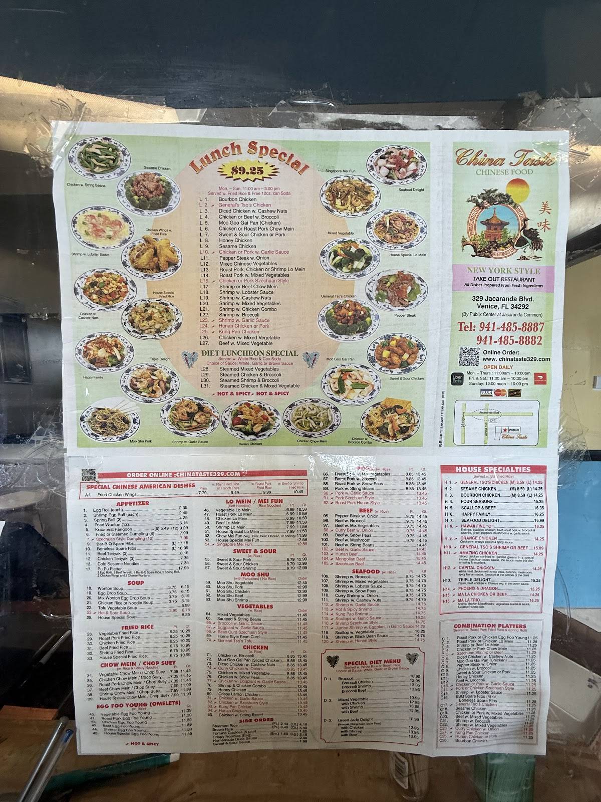 Menu at China Taste restaurant, Venice, 329 Jacaranda Blvd