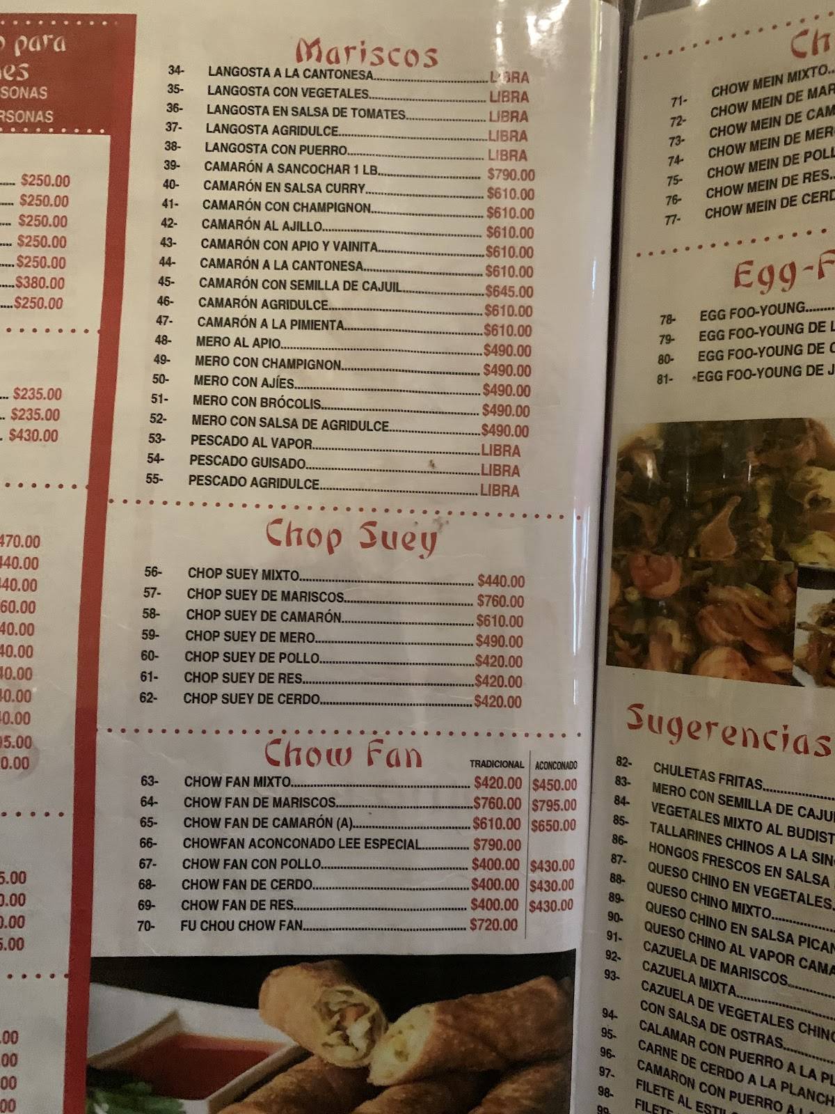 Menu at Chino Lee restaurant, Santo Domingo