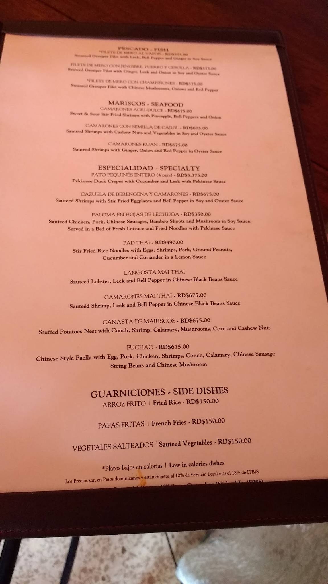 Menu at Chinois Restaurante, La Romana, C. Duarte esq