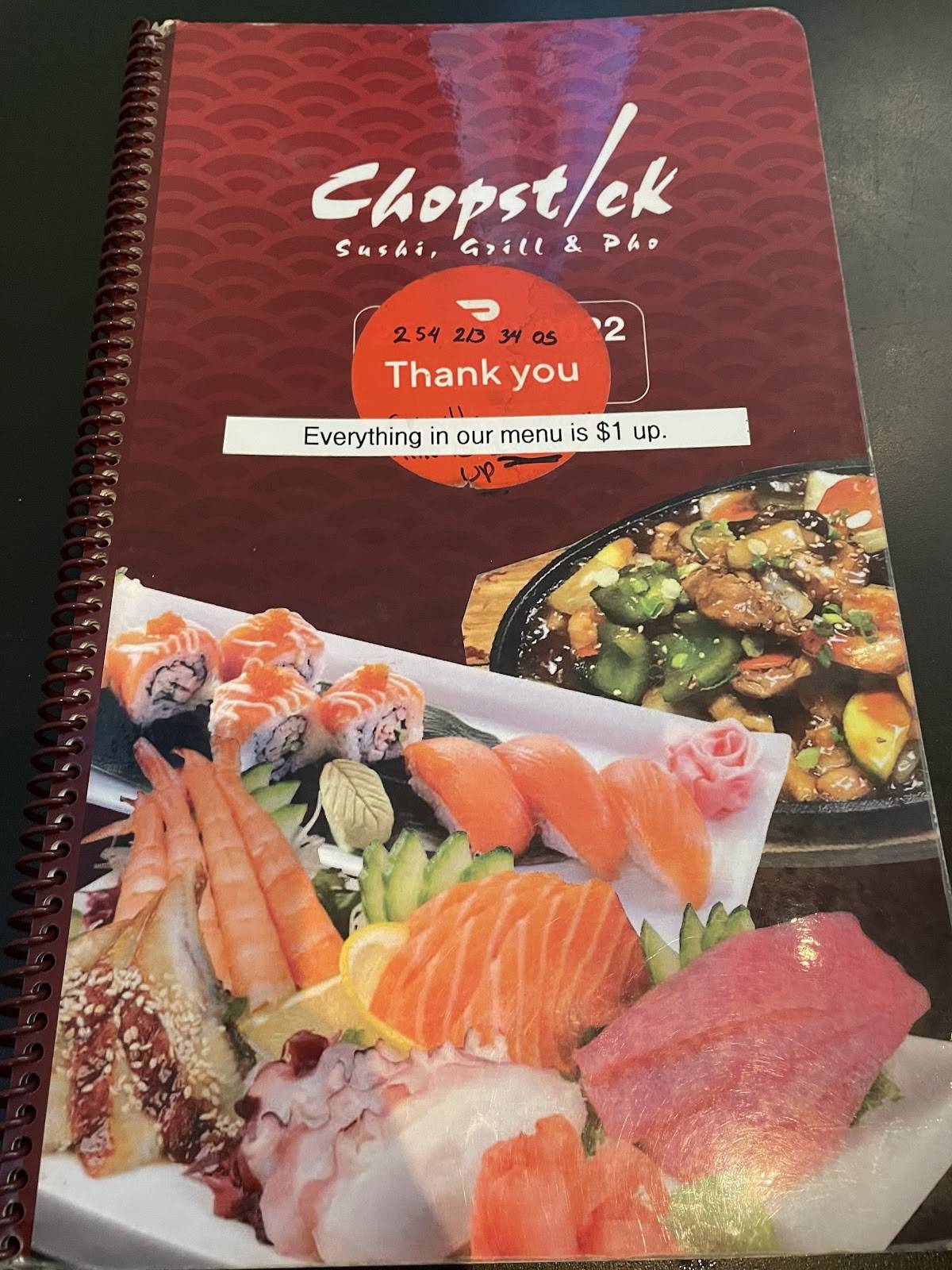 Menu at Chopstick Sushi, Pho and Asian Grill restaurant, Killeen