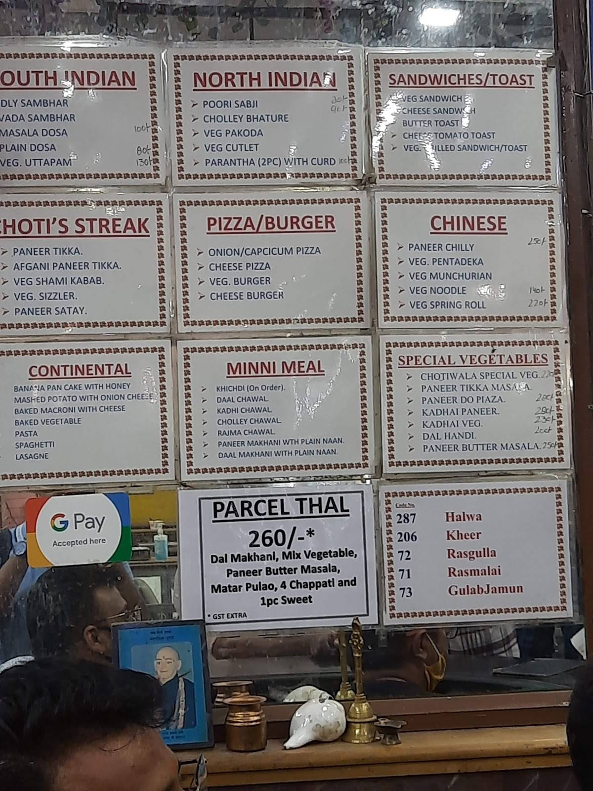 Menu at Chotiwala, Rishikesh, Swarg Ashram