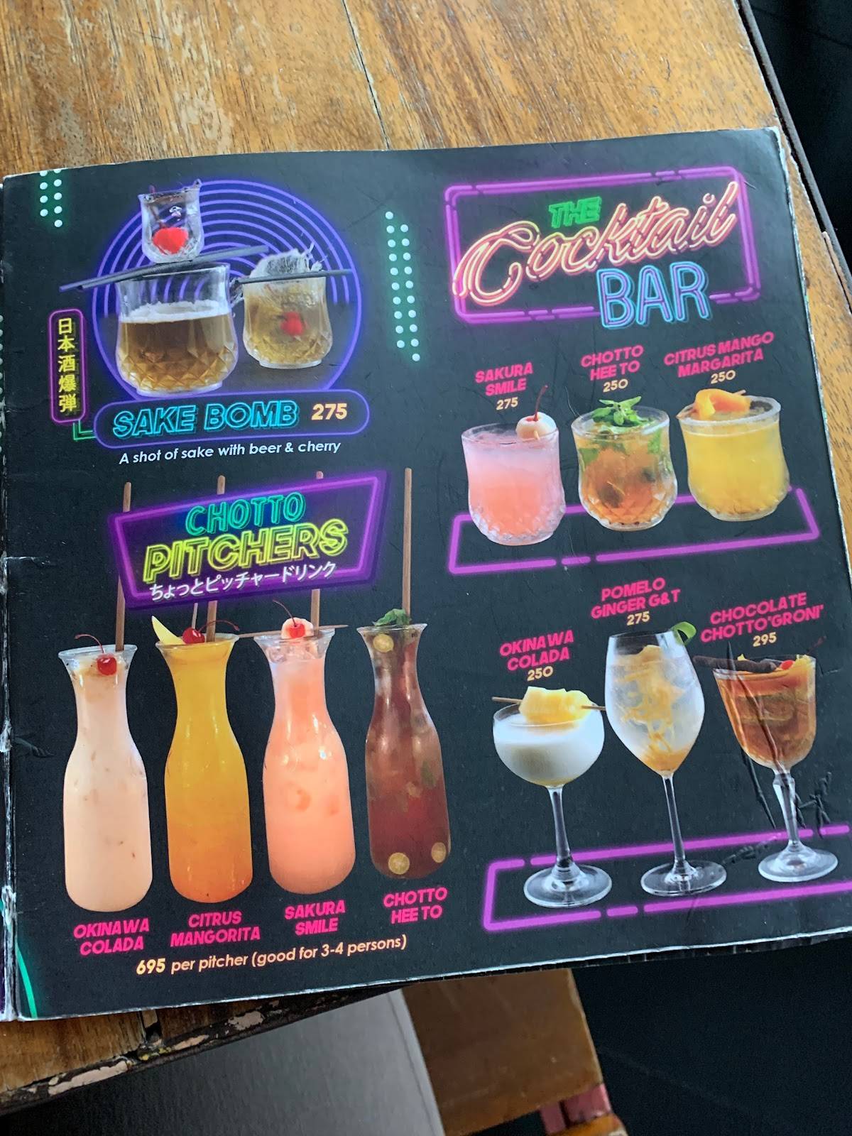 Menu at Chotto Matte restaurant, Taguig