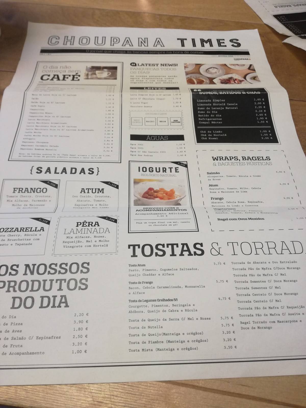 Menu em Choupana Caffé café, Lisboa, Av. da República 25A