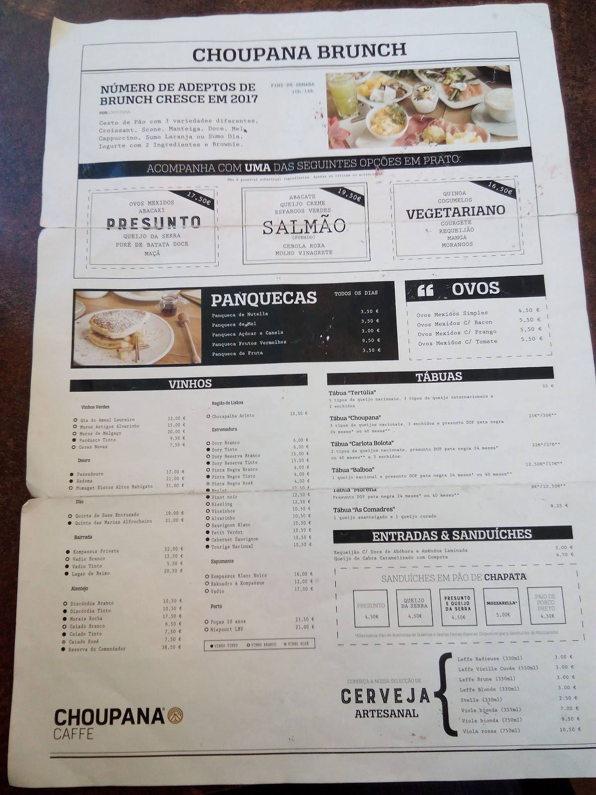 Menu em Choupana Caffé café, Lisboa, Av. da República 25A