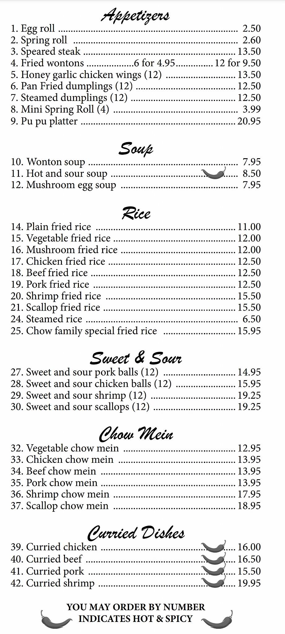 Menu at Chow Family Restaurant, Truro