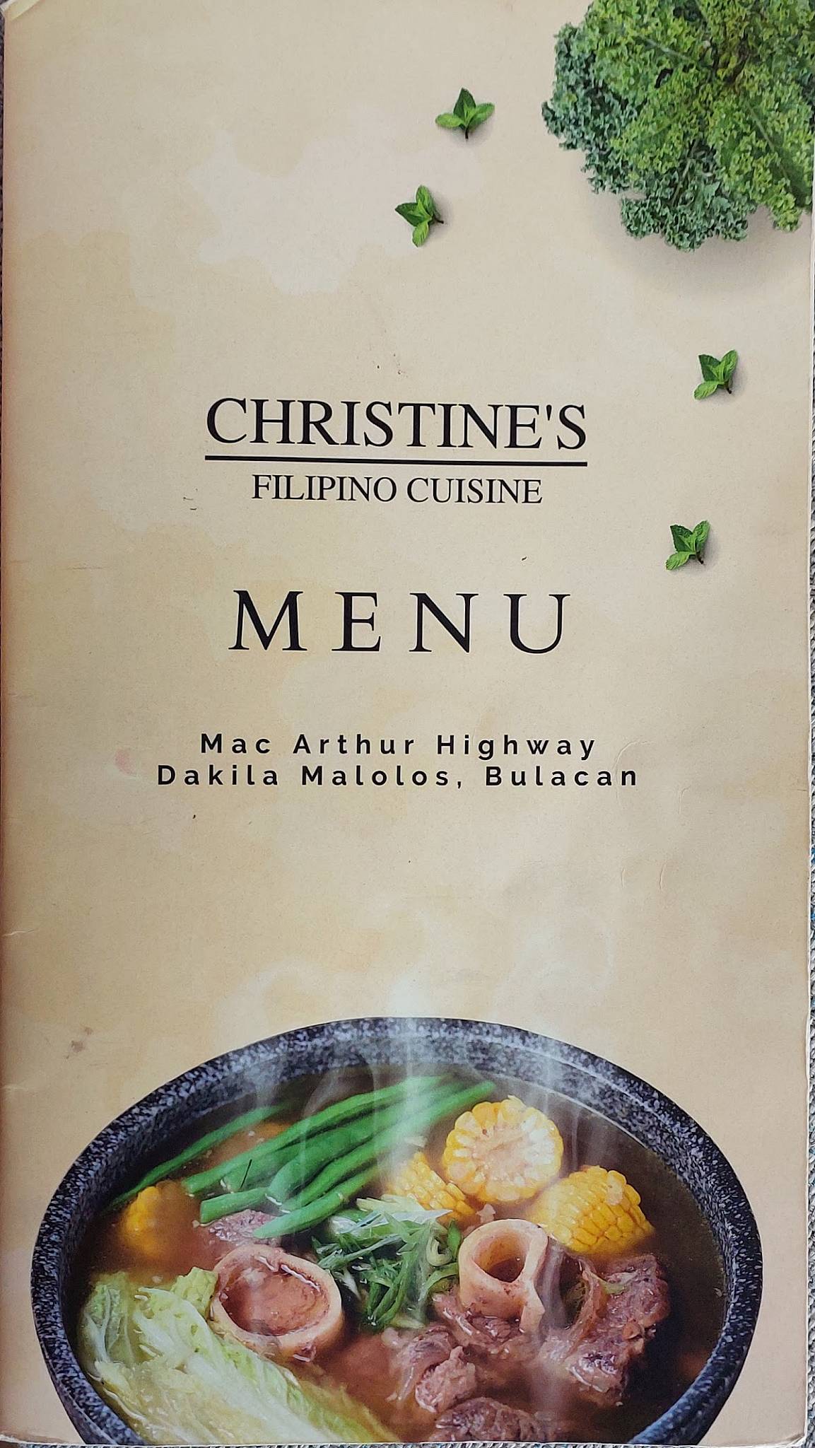 Menu at Christine's Filipino Cuisine restaurant, Malolos