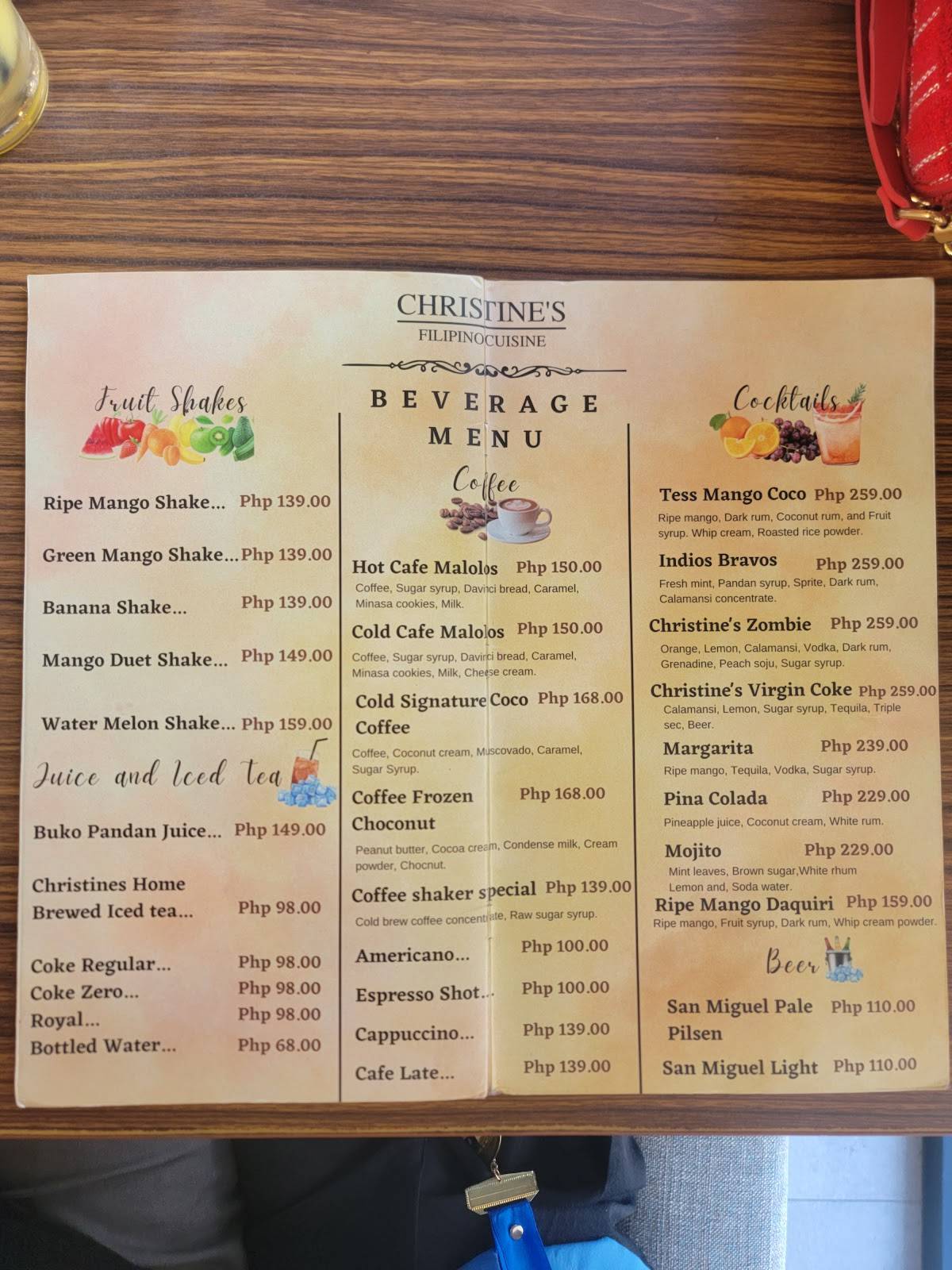 Menu at Christine's Filipino Cuisine restaurant, Malolos