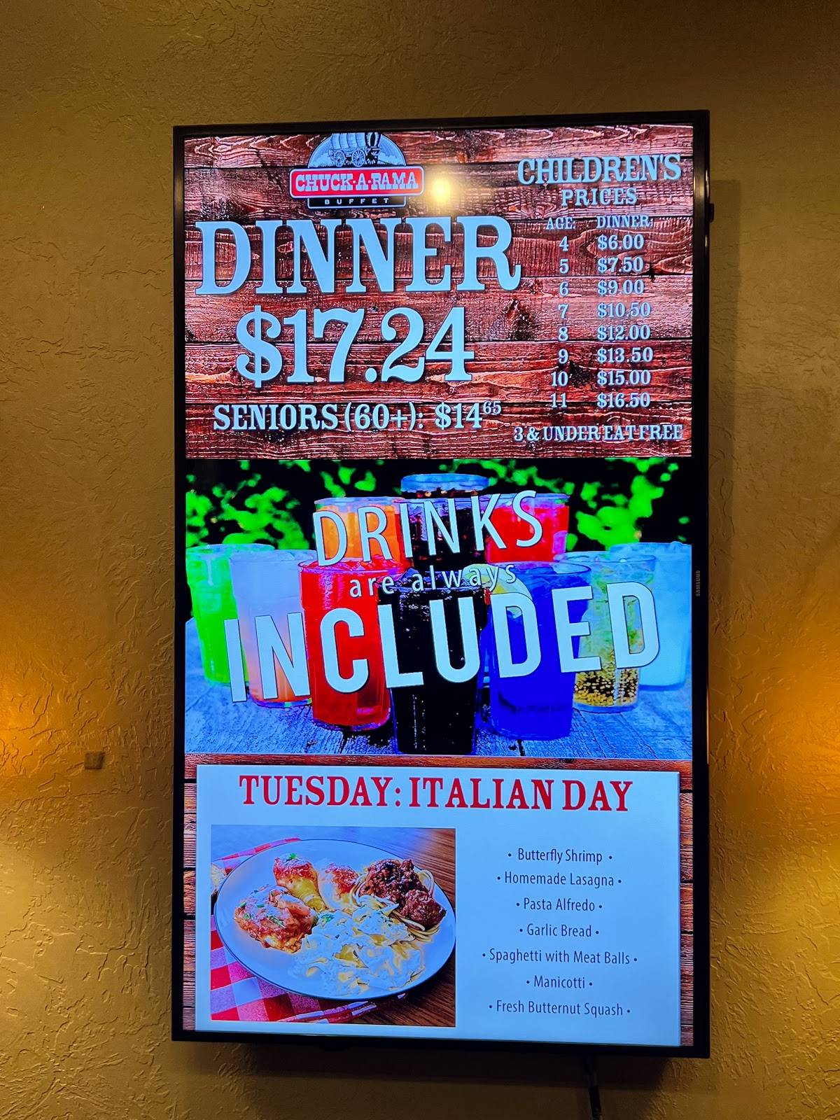 Menu at Chuck-A-Rama restaurant, Draper