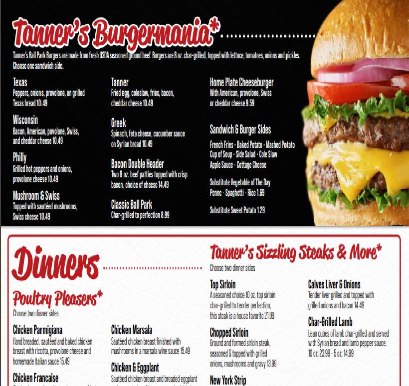 Menu at Chuck Tanners Restaurant, New Castle