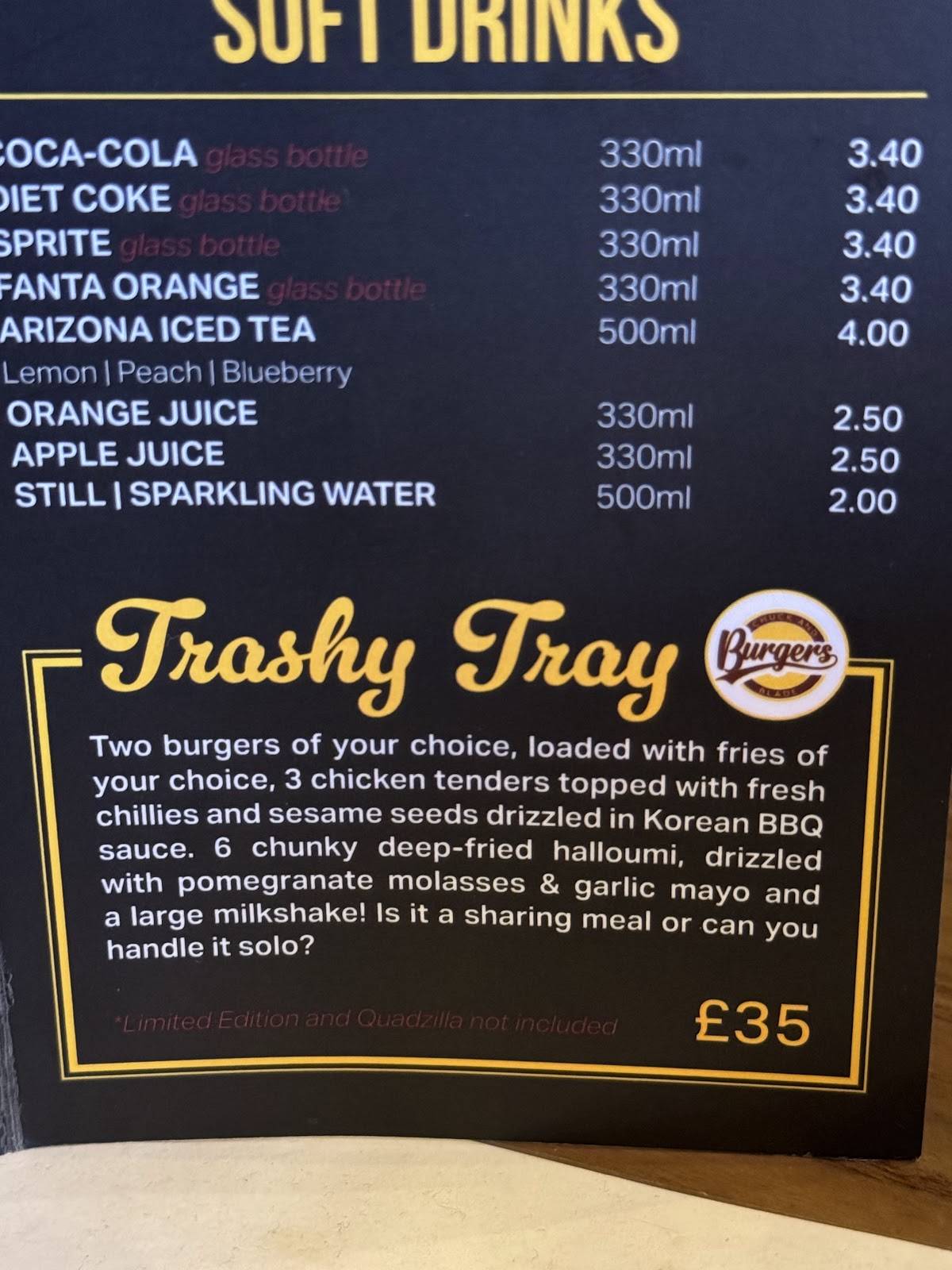 Menu at Chuck and Blade Burgers restaurant, Rochester