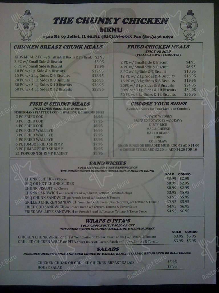 Carta del restaurante Chunky Chicken, Joliet