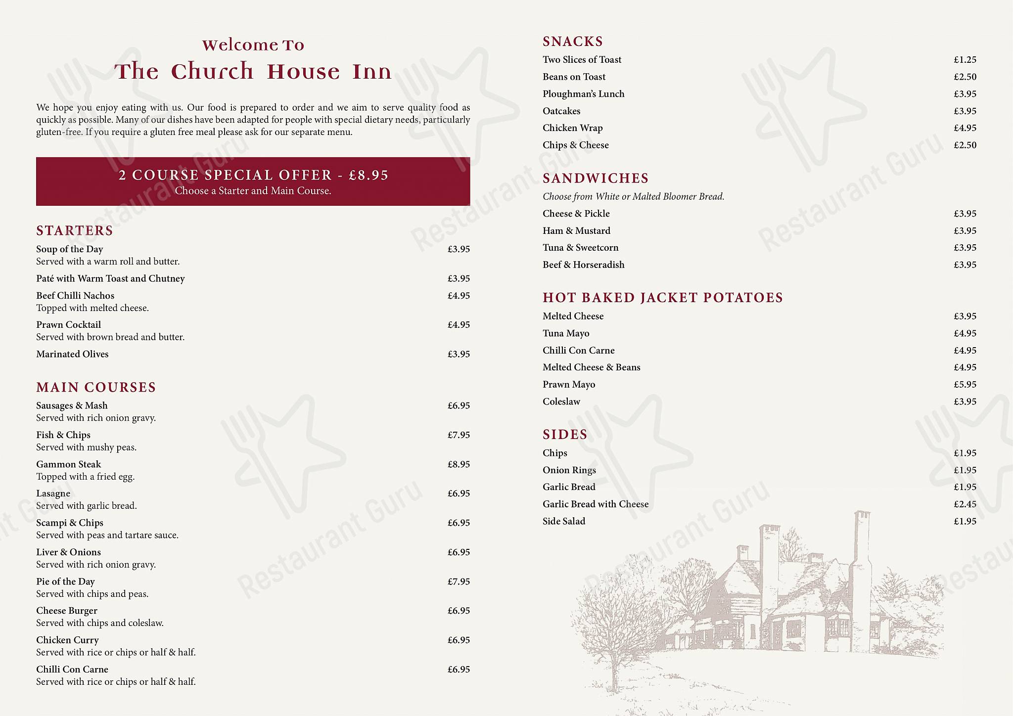 Menu at Church House, Buglawton pub & bar, Congleton, Buxton Rd