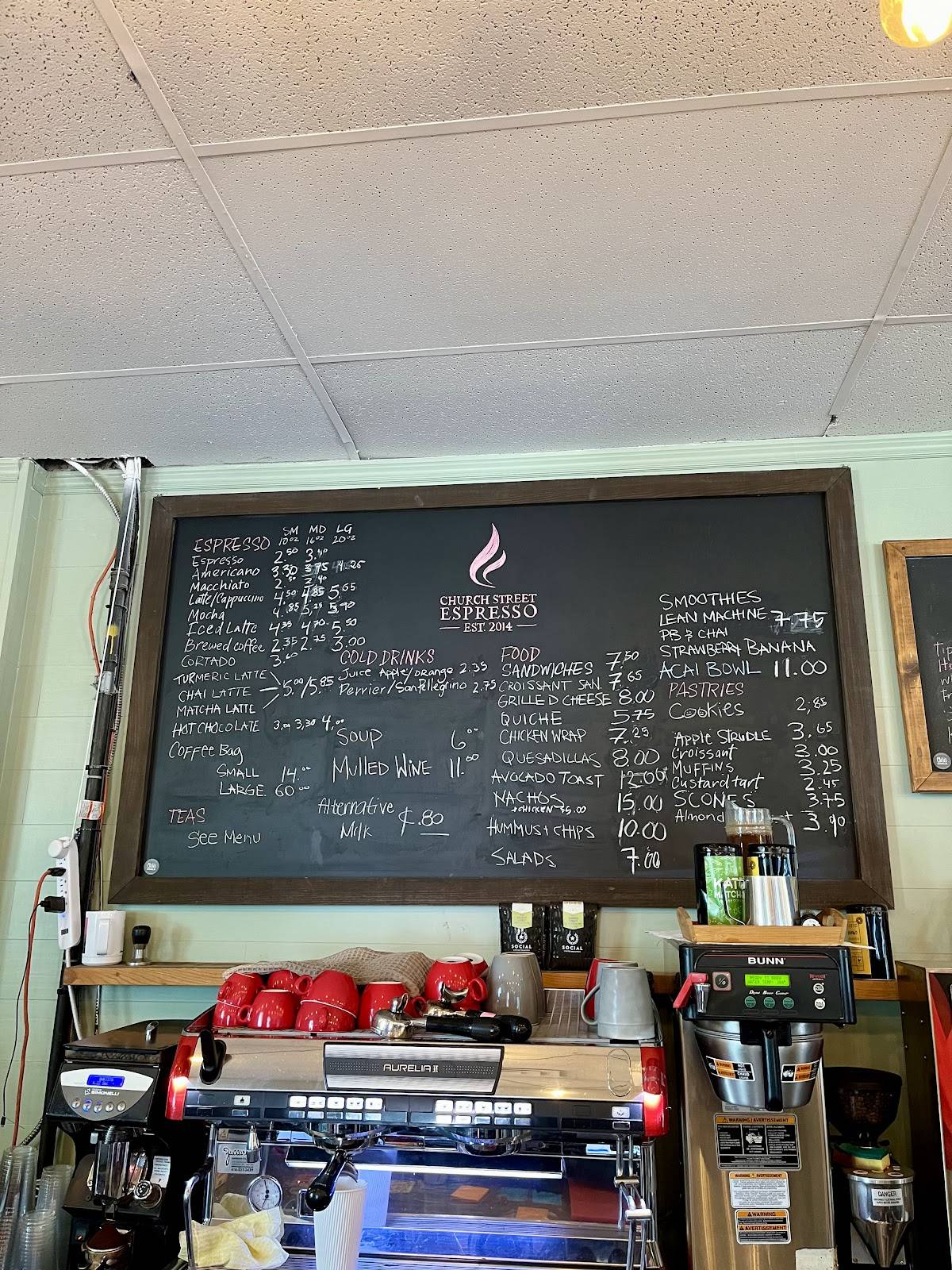 Menu at Church Street Espresso cafe, Toronto
