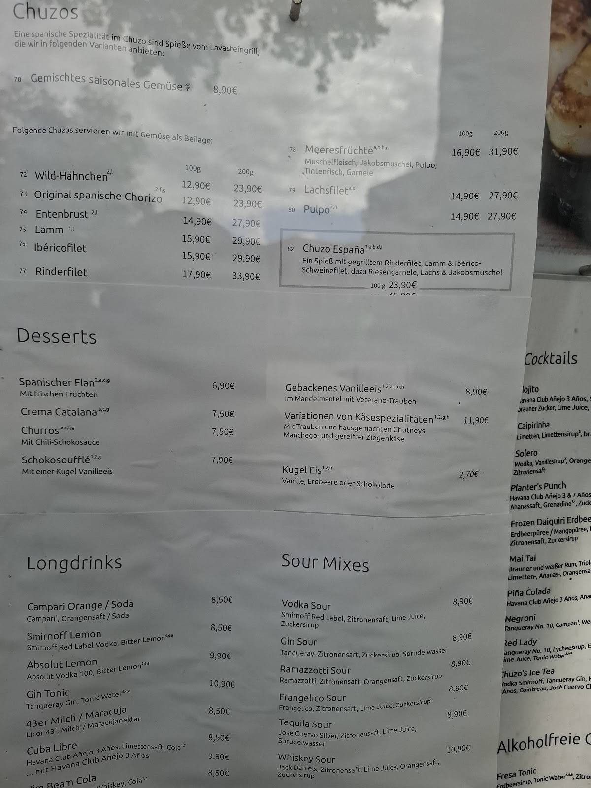 Speisekarte von Chuzo pub & Bar, Dortmund