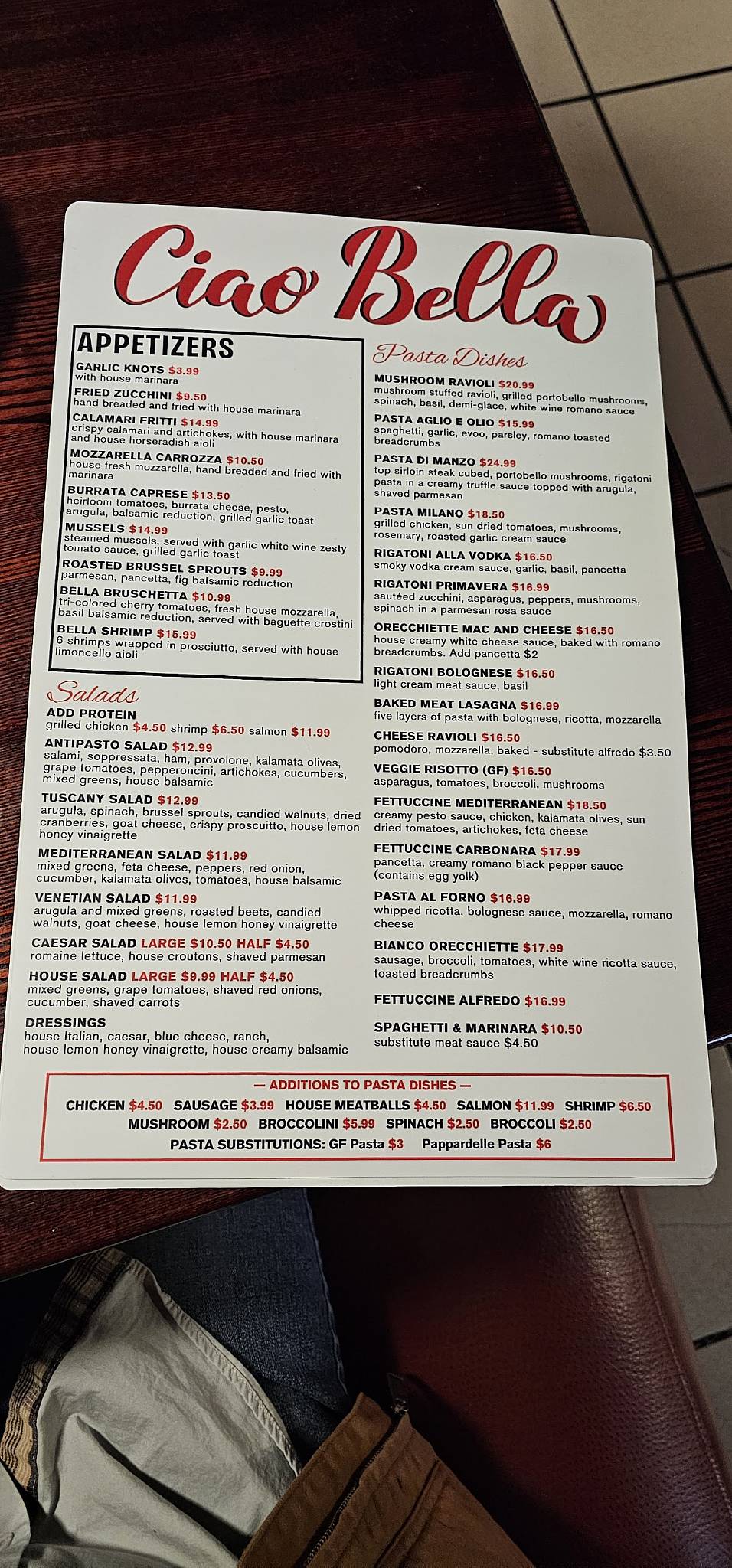 Menu at Ciao Bella Italian Restaurant, Prescott Valley, Florentine Rd ...
