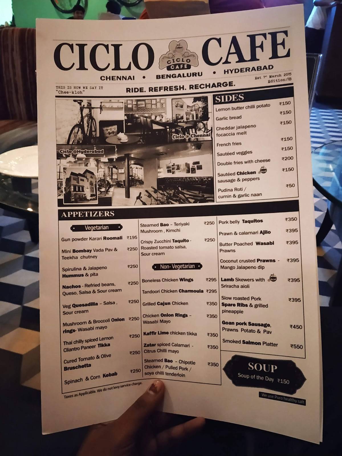 Menu at Ciclo Cafe & Bicycle Shop, Bengaluru
