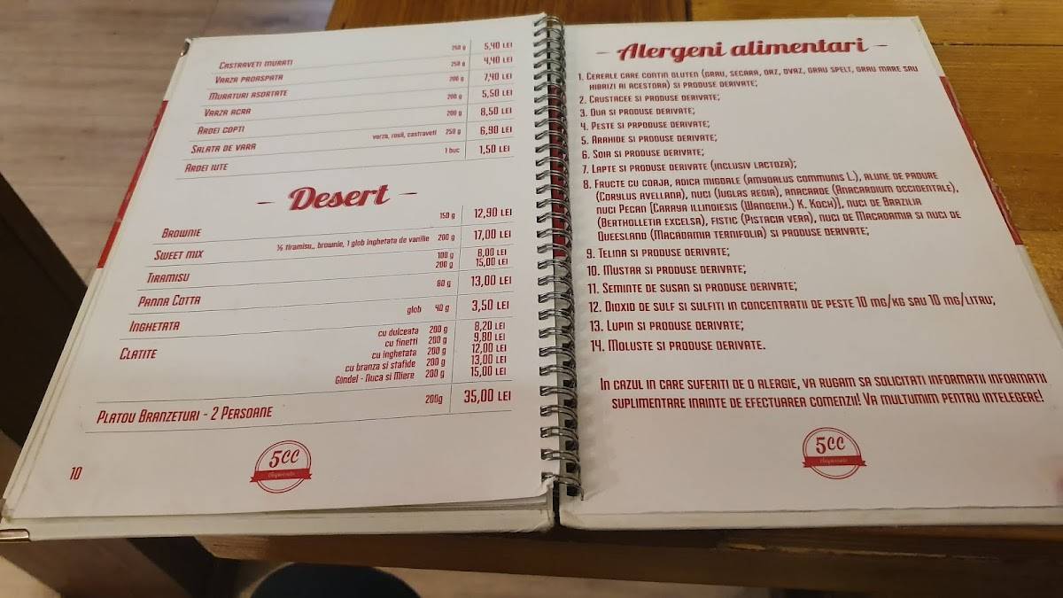 Menu at Cinquecento, Baia Mare, Strada Petőfi Sándor 7