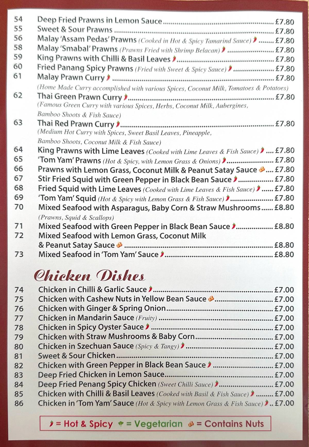 Menu at Cinta restaurant, Godmanchester