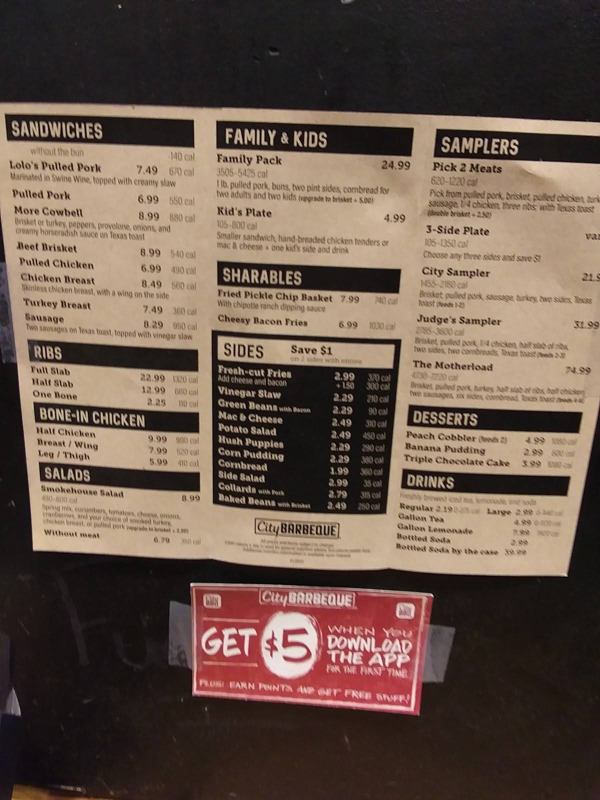 Menu at City Barbeque, Fairlawn, W Market St
