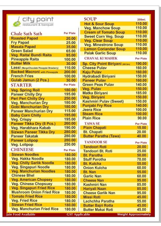Menu at City Point Restaurant & Banquet - Best Restaurant in Anand Best ...