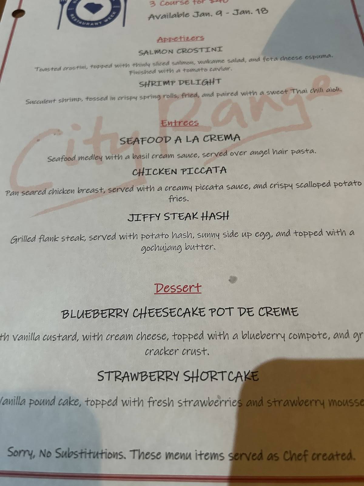 Menu at CityRange Steakhouse Grill, Spartanburg