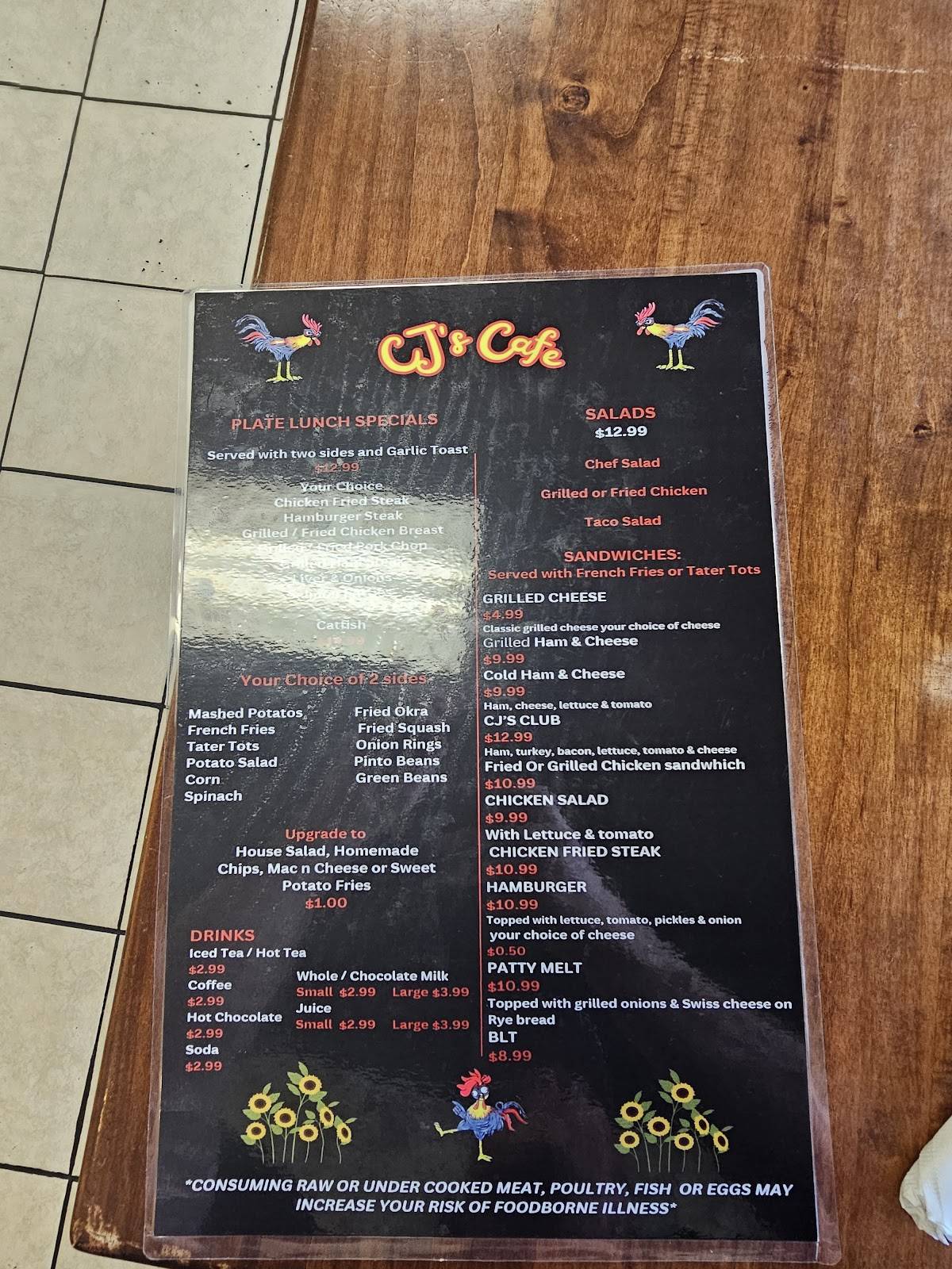 Menu at Cj's Cafe, Azle