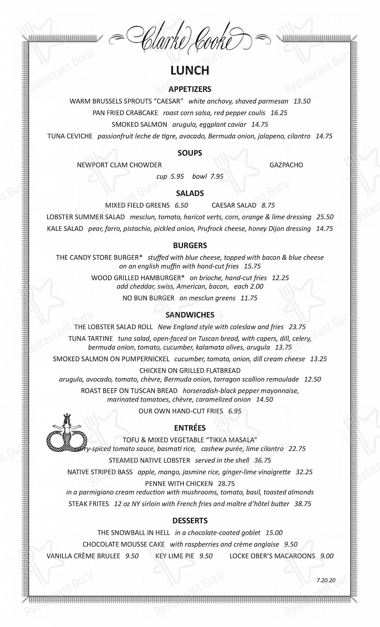Menu at Clarke Cooke House restaurant, Newport