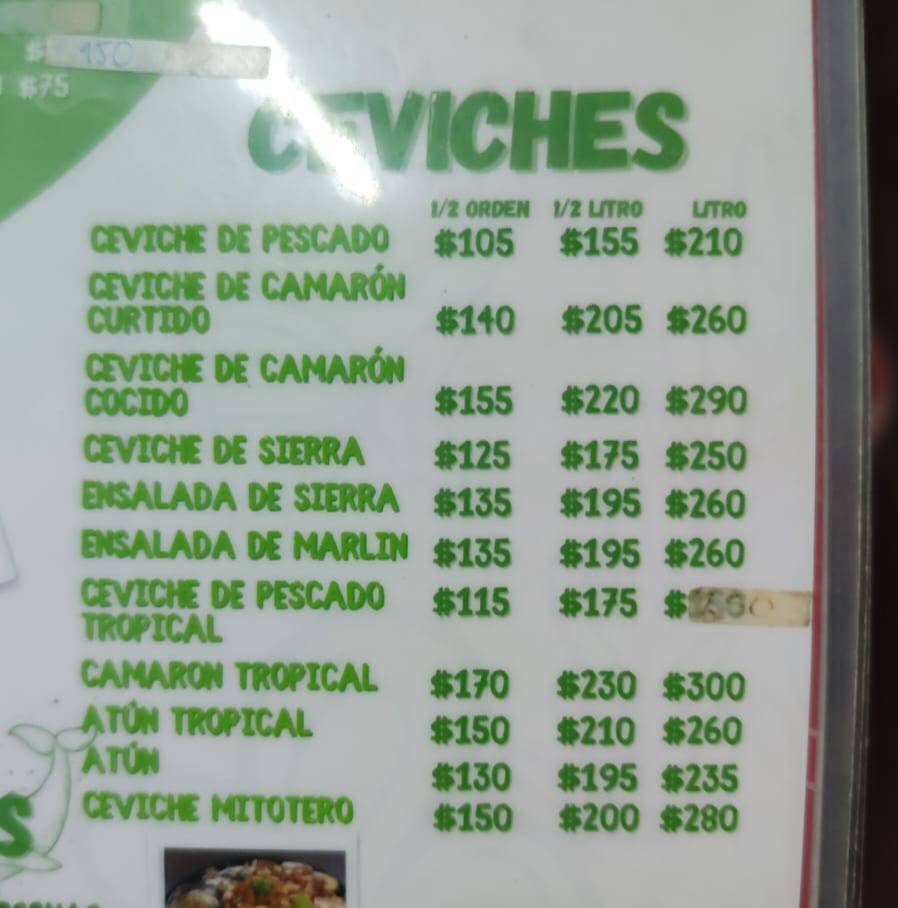 Menu at Claro Fish Jr. restaurant, La Paz, Pino Payas