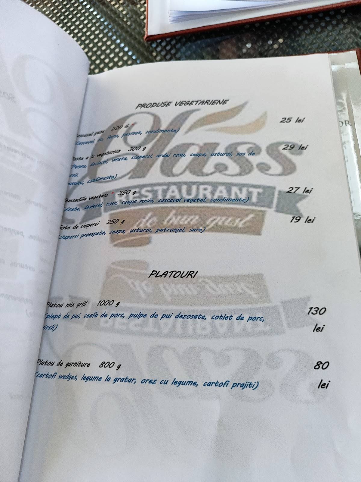 Menu at Class restaurant, Brad