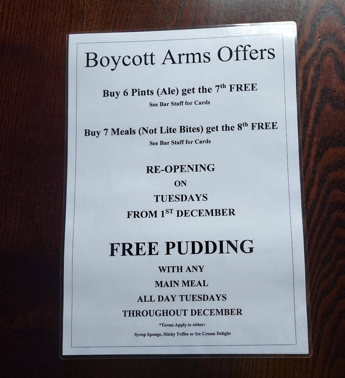 Menu at The Boycott Arms pub & bar, Claverley